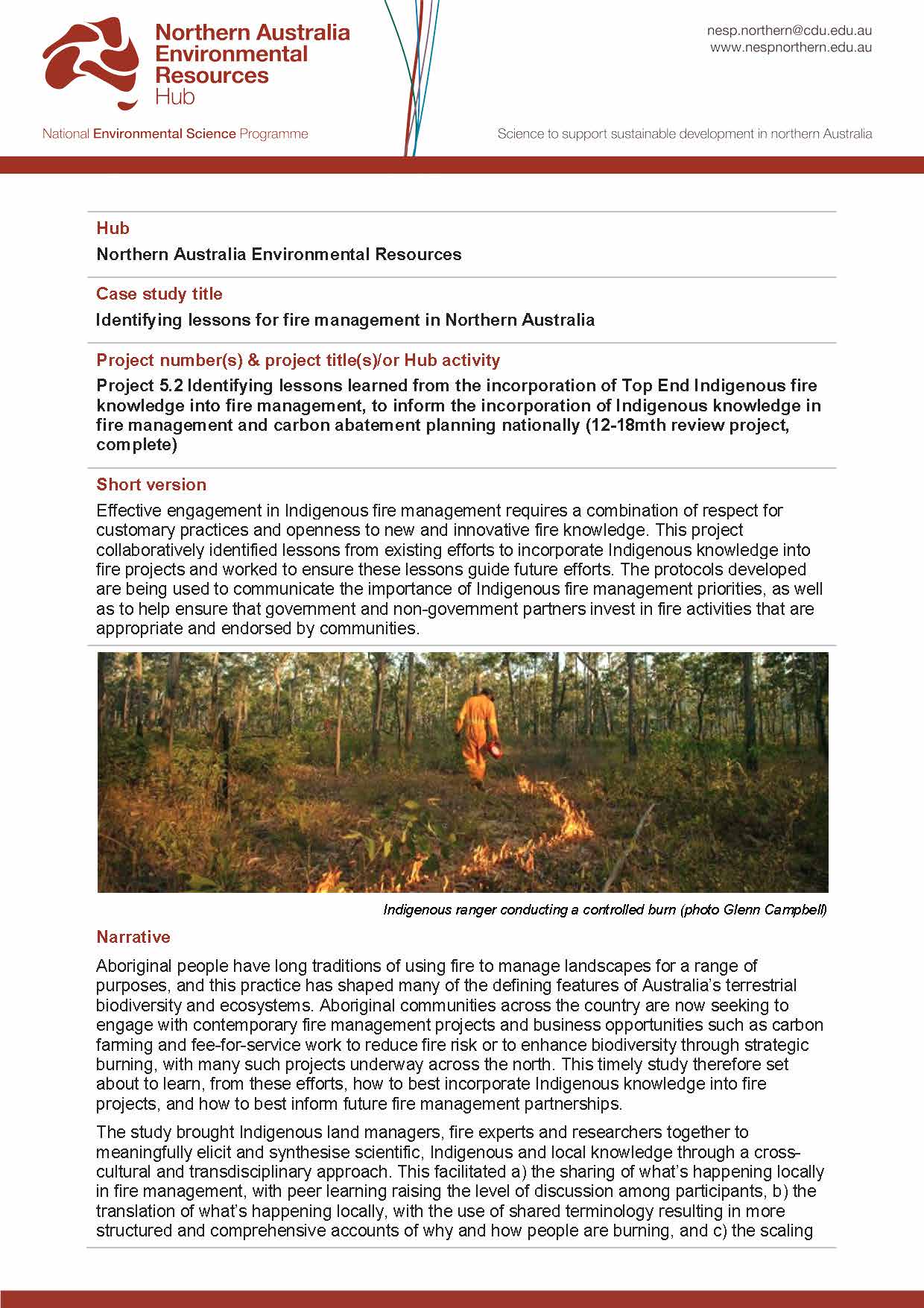 Lessons from Top End Indigenous fire management - NESP Resilient ...
