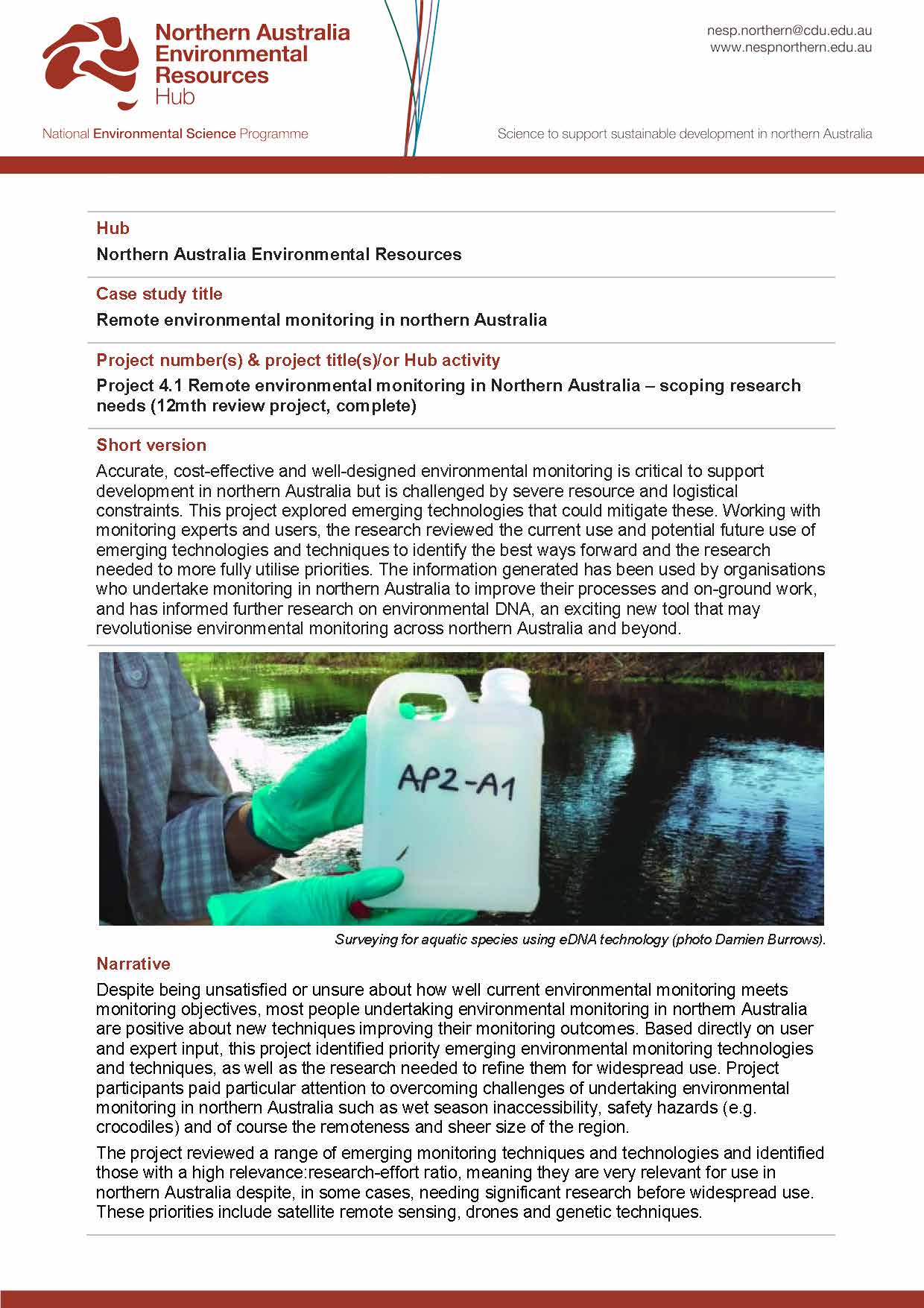 Remote environmental monitoring techniques - NESP Resilient Landscapes Hub