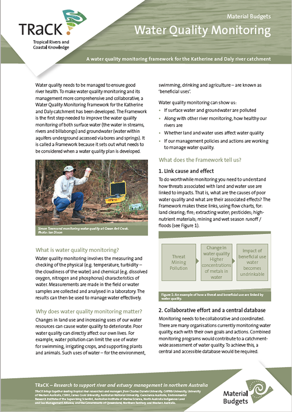 A water quality monitoring framework for the Katherine and Daly river ...
