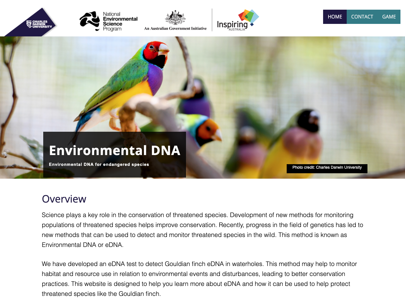 eDNA game website - NESP Resilient Landscapes Hub