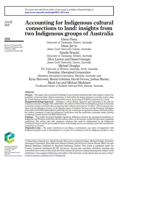 Accounting for Indigenous cultural connections to land: insights from ...
